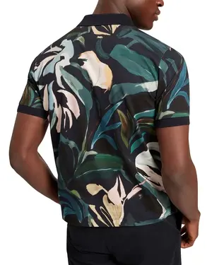 Ted Baker London Kivem Floral Print Pure Cotton Polo Shirt - Black