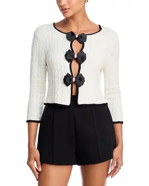 Alice + Olivia Akira Boucle Knit Cardigan - Soft White Black
