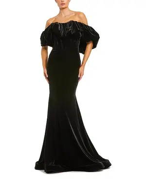Mac Duggal Off-the-shoulder Bustier Velvet Mermaid Gown - Black