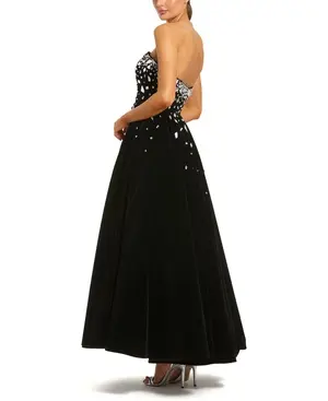 Mac Duggal Embellished Velvet Strapless A-line Ankle Dress - Black