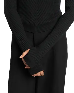 Victoria Beckham Merino Wool Ribbed Long-sleeve Top