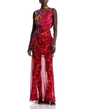 Saloni Fleur Silk Maxi Dress