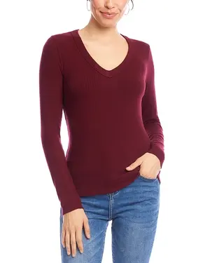 Karen Kane Ribbed V-neck Top - Wine