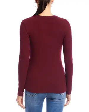 Karen Kane Ribbed V-neck Top - Wine