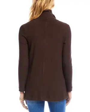 Karen Kane Ribbed Drape Front Cardigan - Brown