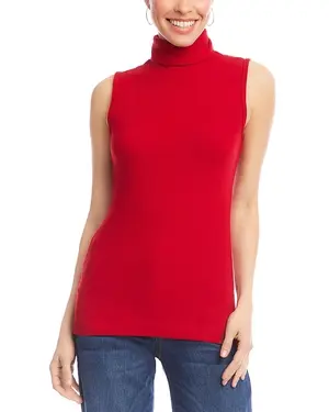 Karen Kane Ribbed Turtleneck Tank - Red