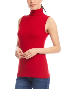 Karen Kane Ribbed Turtleneck Tank - Red