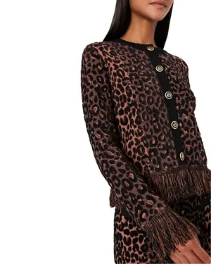 MILLY Leopard Print Fringe Cardigan