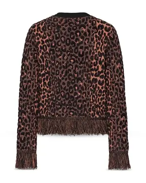 MILLY Leopard Print Fringe Cardigan