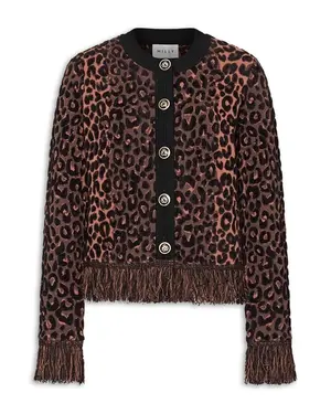 MILLY Leopard Print Fringe Cardigan
