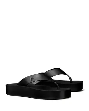 Tory Burch Leather Platform Flip Flops - Black