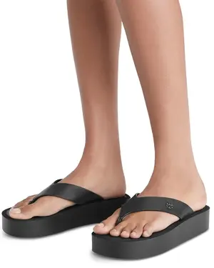 Tory Burch Leather Platform Flip Flops - Black