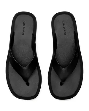 Tory Burch Leather Platform Flip Flops - Black