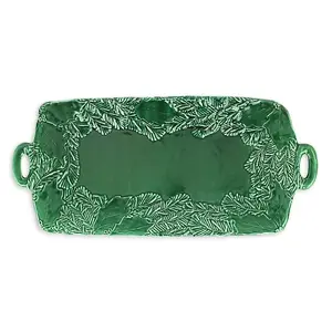 VIETRI Lastra Holiday Figural Handled Rectangular Platter - Green