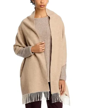 Eileen Fisher Fringe Trim Wrap Scarf - Biscuit