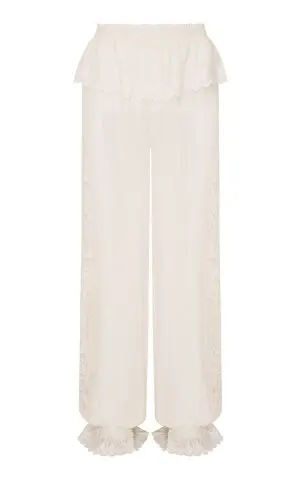 LoveShackFancy Clyra Ruffled Silk Straight-leg Pants - Ivory
