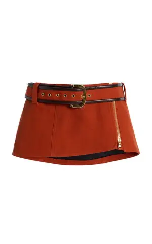 LAQUAN SMITH Belted Stretch-cotton Mini Skirt - Orange