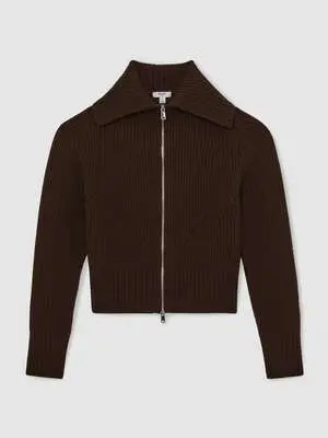 REISS Wool Rib-knit Zip Cardigan
