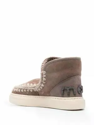 Mou Crochet Stitch-trim Suede Sneaker Boots - Grey