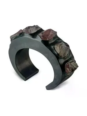 PARTS OF FOUR Crescent Cuff Bracelet With Rose Quartz Embellishment - Black