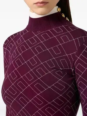 Elisabetta Franchi Decorative-button Jacquard Knit Midi Dress