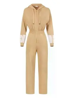 Elisabetta Franchi Hooded Logo Jumpsuit - Neutrals