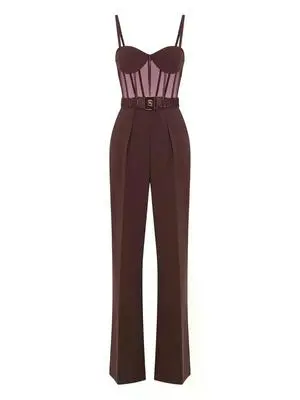 Elisabetta Franchi Tulle-detail Belted Jumpsuit - Red