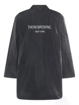 Thom Browne Logo-print Single-breasted Coat - Grey