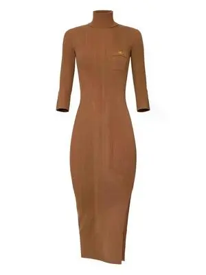 Elisabetta Franchi Ribbed Chest-pocket Midi Dress - Brown