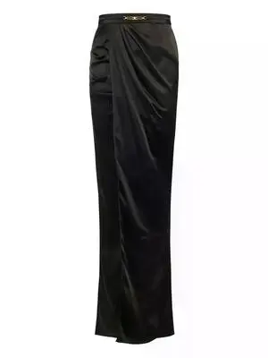 Women's Black Satin Maxi Skirt with Slit