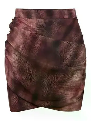 Elisabetta Franchi Draped Python-print Skirt With Jewel Buttons