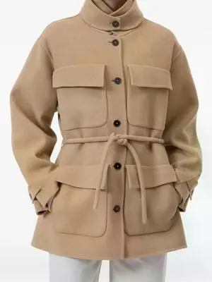 Closed Belted Patch-pocket Wool Coat