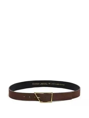 Closed Geometric Buckle Suede Belt - Brown