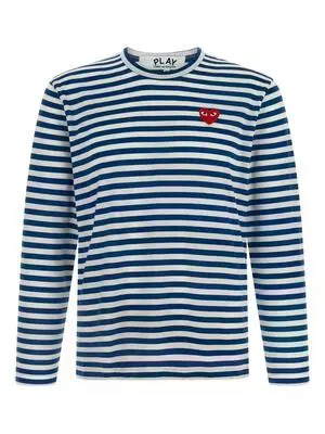 Play Comme Des Garcon Striped Logo Patch Long Sleeve T-shirt - Blue