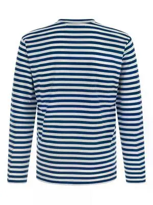 Play Comme Des Garcon Striped Logo Patch Long Sleeve T-shirt - Blue