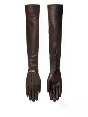 Elisabetta Franchi Nappa Leather Gloves With Jewel Detail - Brown