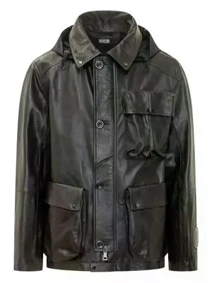 Buy C.P. COMPANY Hooded Leather Jacket - Black At 9% Off