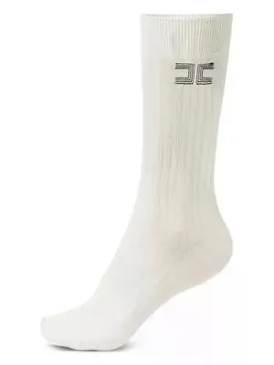 Elisabetta Franchi Ribbed Embroidered-logo Socks - Neutrals