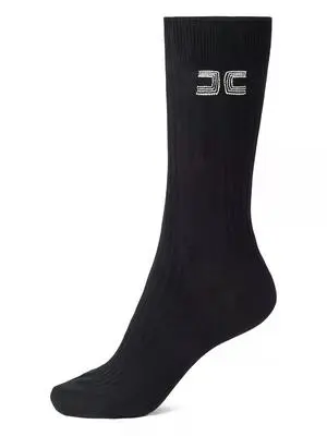 Elisabetta Franchi Ribbed-knit Socks With Embroidered Logo - Black