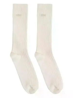 Lacoste Logo-embroidered Ribbed Socks - Neutrals