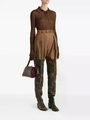 Khaite Vin Ribbed Buttoned Top - Brown