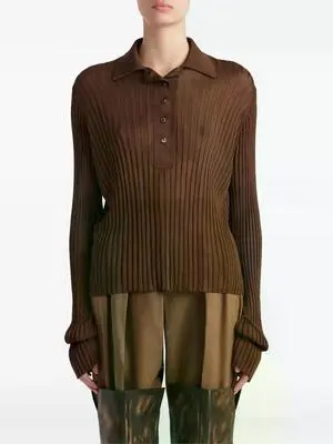 Khaite Vin Ribbed Buttoned Top - Brown