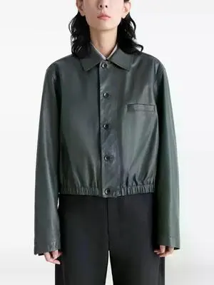 LEMAIRE Buttoned-up Elasticated Leather Jacket - Grey