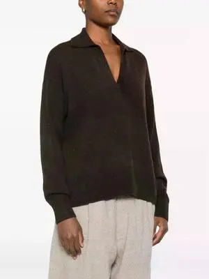 Antonelli Firenze V-neck Collared Sweater - Brown
