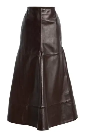 Brandon Maxwell The Preston Flared Leather Midi Skirt - Brown