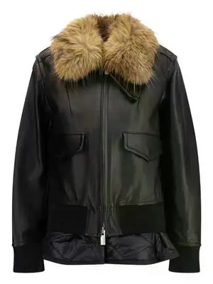 Sacai Plush-collar Leather Jacket - Black