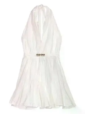 Maje Embroidered Halterneck Backless Dress With Belt