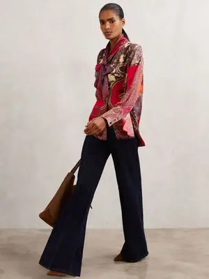 REISS Paisley Print Tie-neck Blouse