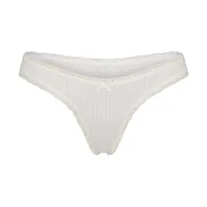 SKIMS Lightweight Cotton Pointelle Lace Thong - Marble Tonal