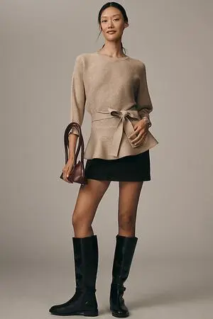 Maeve Ribbed Belted Sweater - Mink
